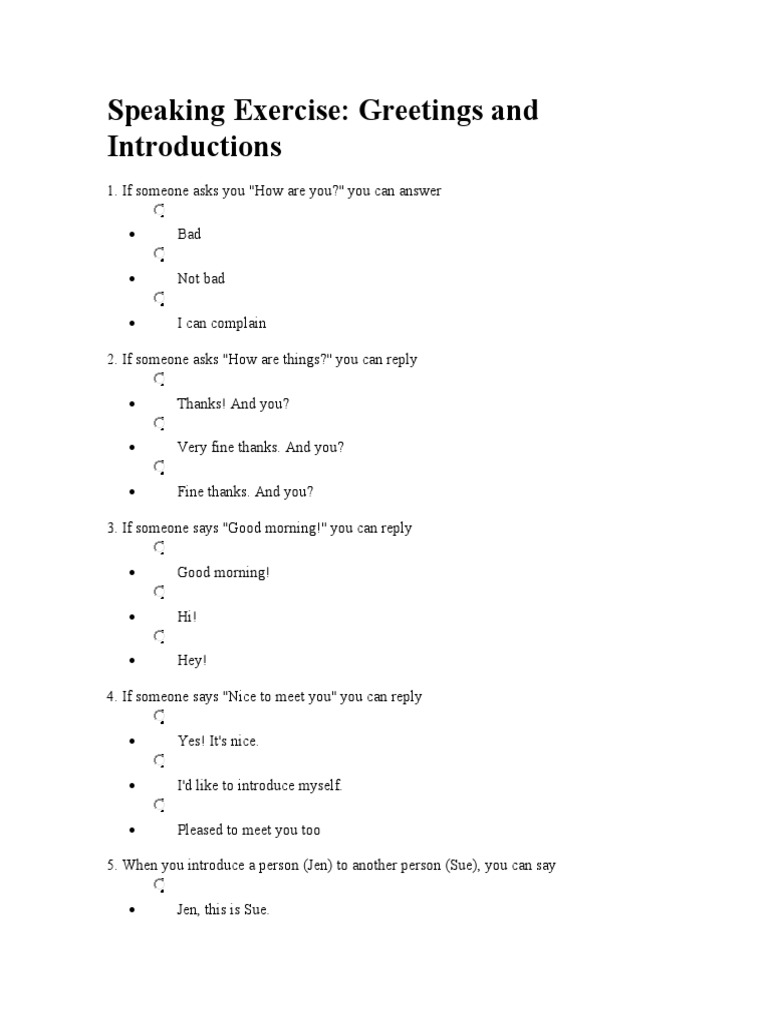 Greetings & Introductions Guide | PDF | Language Arts & Discipline ...