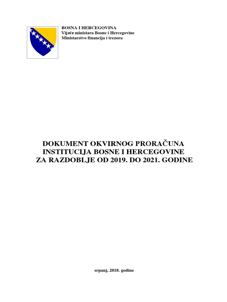Dokument Okvirnog Proracuna Za Razdoblje Od 2019 Do 2021 Godine PDF | PDF
