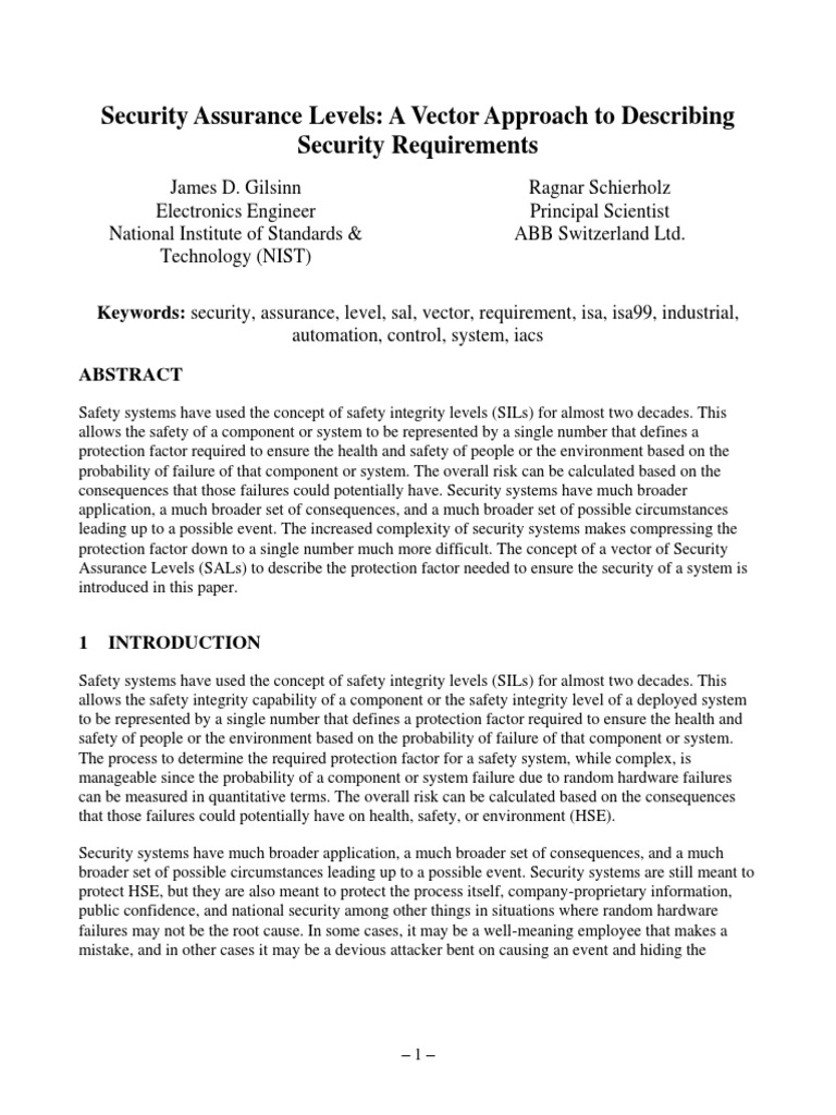Security Assurance Levels: A Vector Approach To Describing Security ...