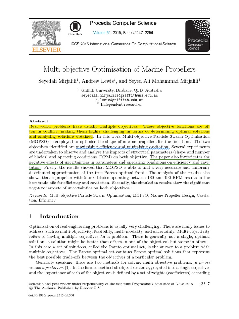 Multi-Objective Optimisation of Marine Propellers: Seyedali Mirjalili ...