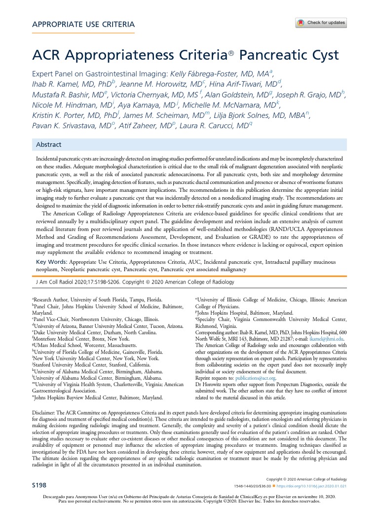 ACR Appropriateness Criteria Pancreatic Cyst | PDF | Pancreatic Cancer ...