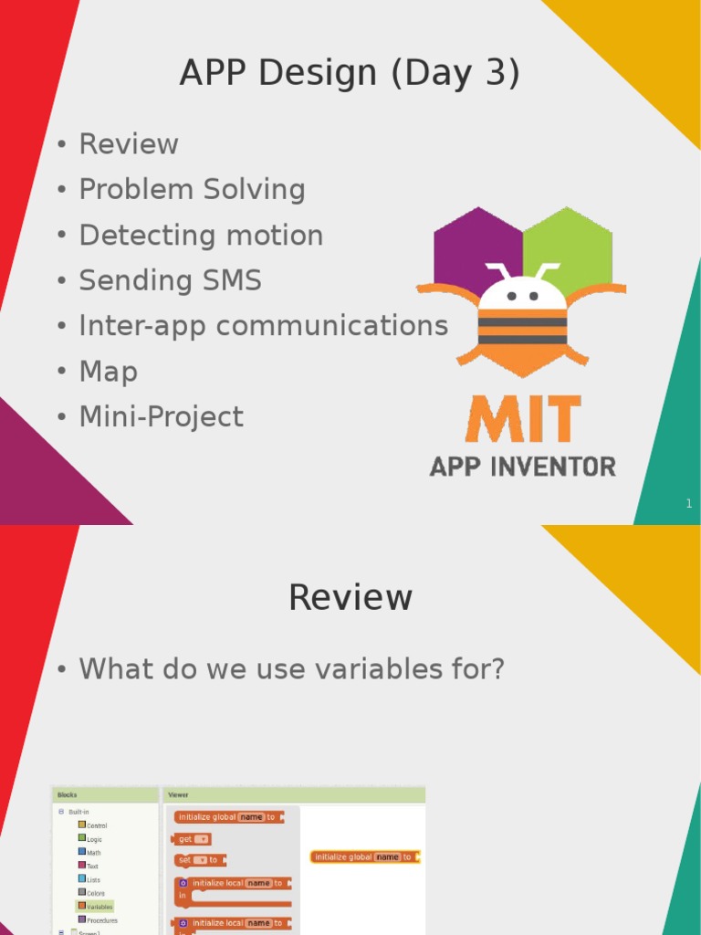 APP Design (Day 3) : Review Problem Solving Detecting Motion Sending SMS Inter-App ...