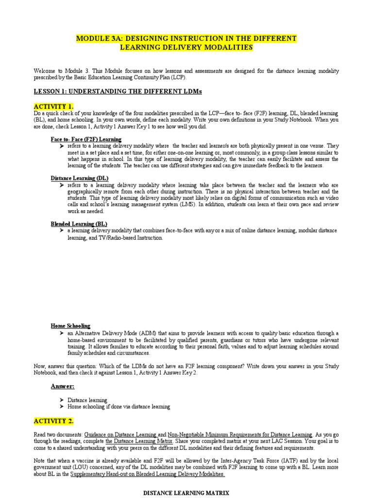 LDM Module 3a Lesson 1 Consolidated | PDF | Distance Education | Learning