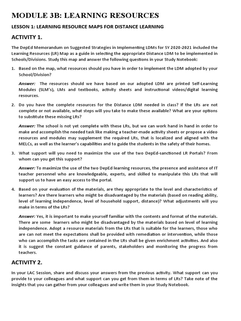 Module 3B: Learning Resources: Activity 1 | PDF | Educational ...