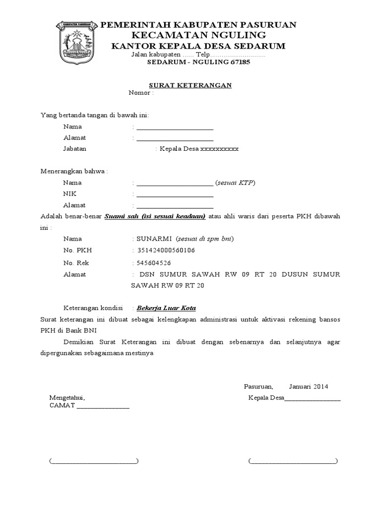 Contoh Format Suket Ahli Waris | PDF