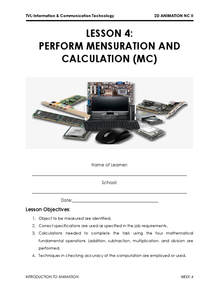 Lesson 4 Perform Mensuration And Calculation Mc Tvl Information And Communication Technology