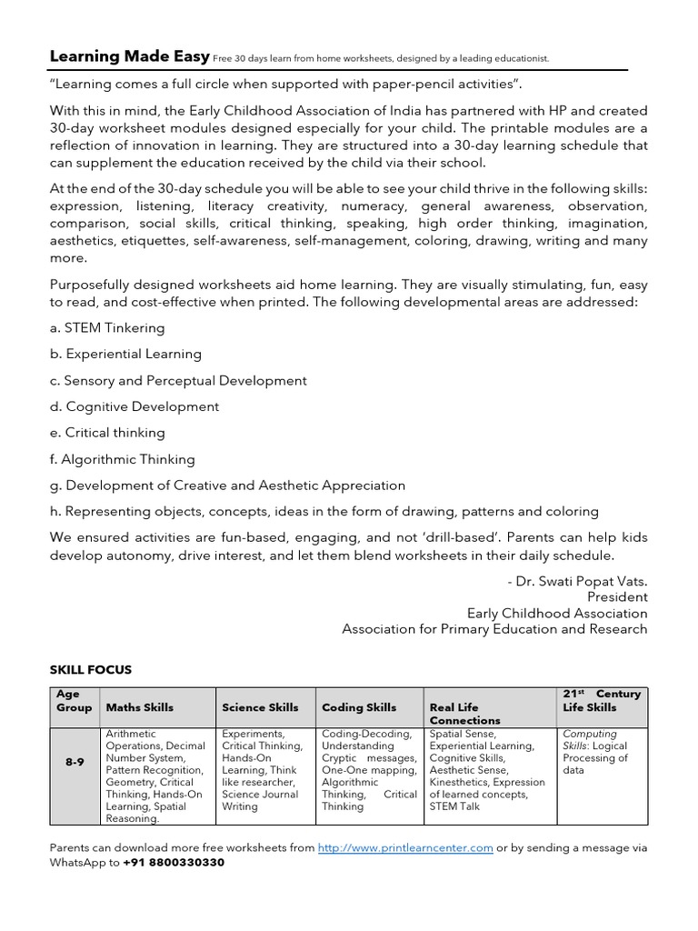 Home Learning Worksheets for Kids | PDF | Taste | Perception