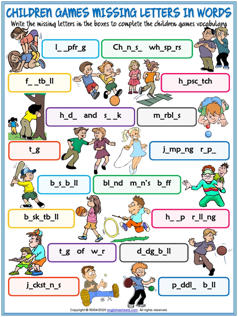 Children Games Vocabulary Esl Missing Letters in Words Worksheet For ...