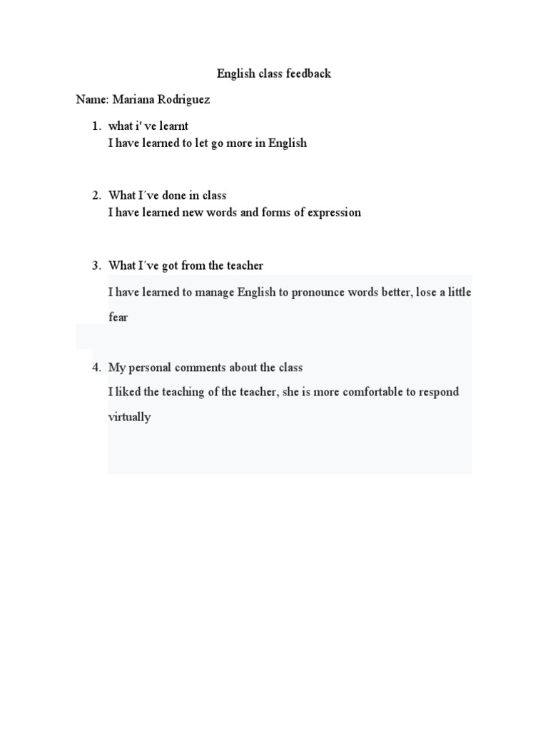 English Class Feedback | PDF