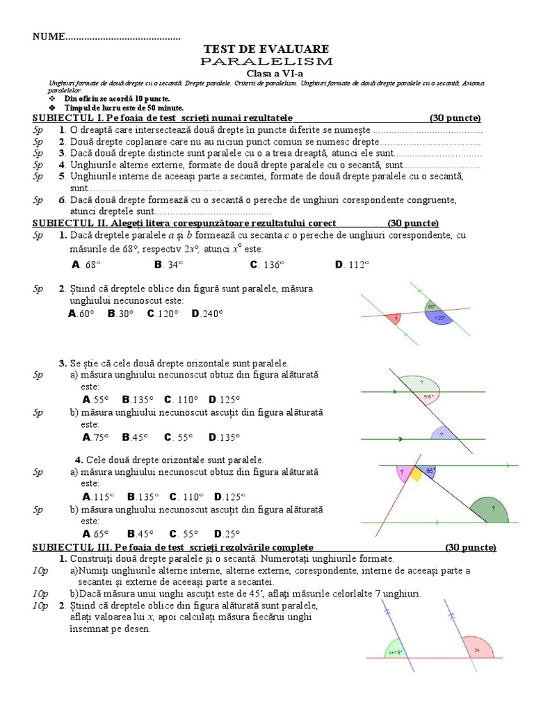 Test Paralelism Clasa A Via | PDF