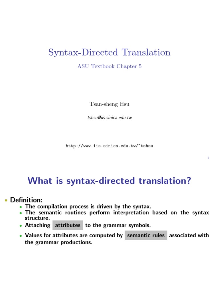 Syntax-Directed Translation Guide | PDF | Parsing | Compiler