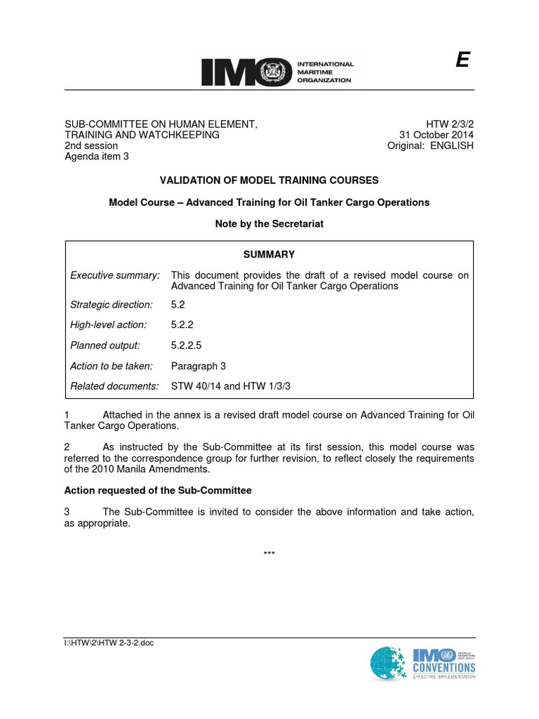 Advanced Training For Oil Tanker Cargo Operations - Model Course 1.02 ...