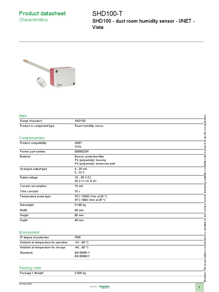 European HVAC Sensors - SHD100-T | PDF