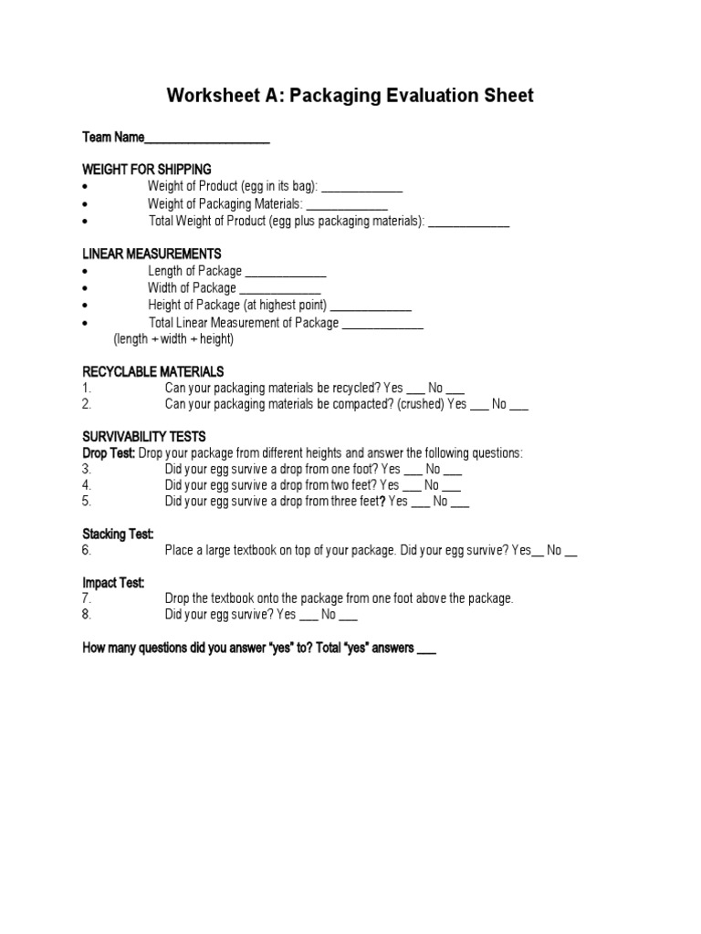 Worksheet A: Packaging Evaluation Sheet | PDF | Wellness
