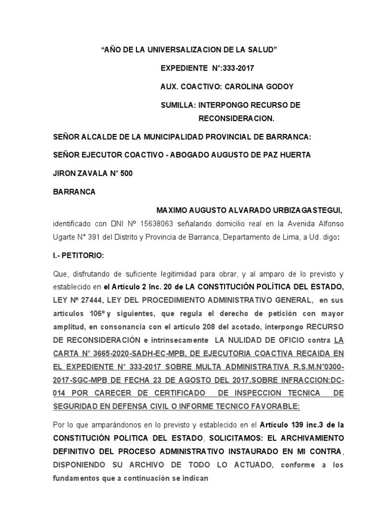 Recurso de Reconsideracion | PDF | Debido al proceso | Nulo (ley)