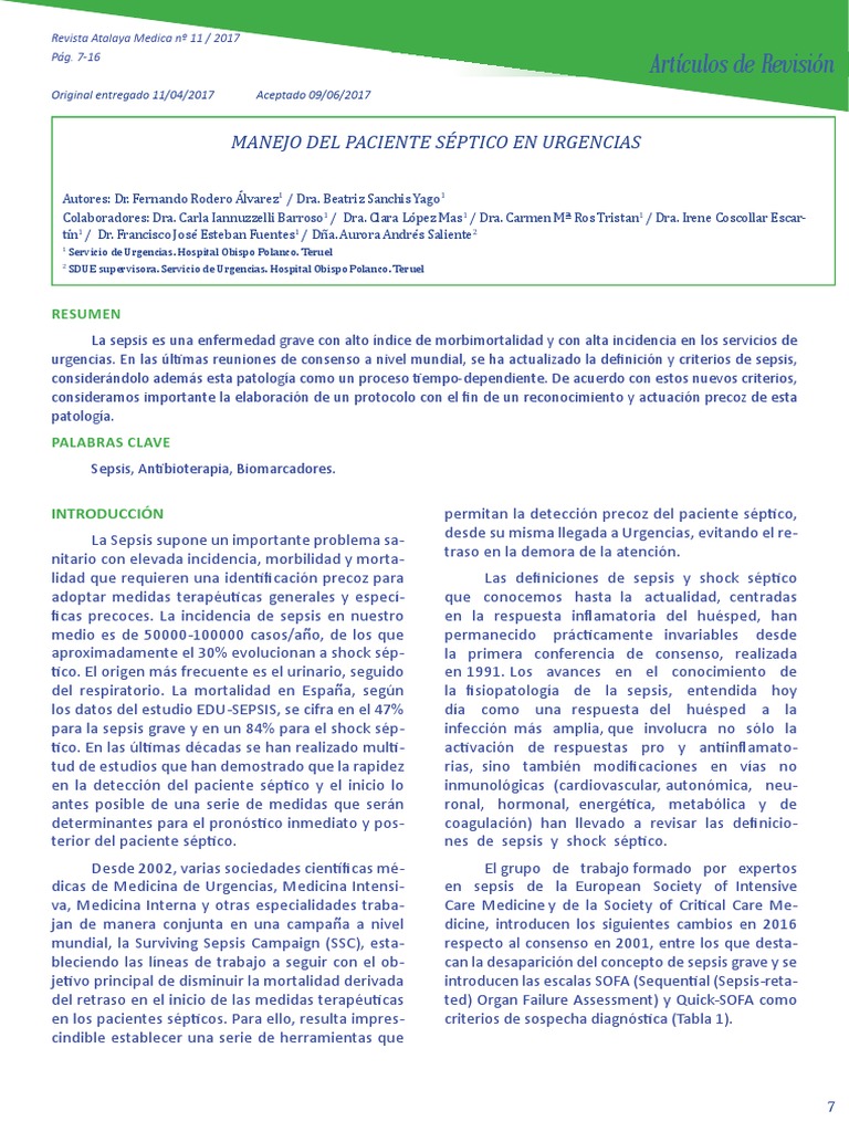 Manejo Del Paciente Séptico en Urgencias | PDF | Septicemia | Proteína ...