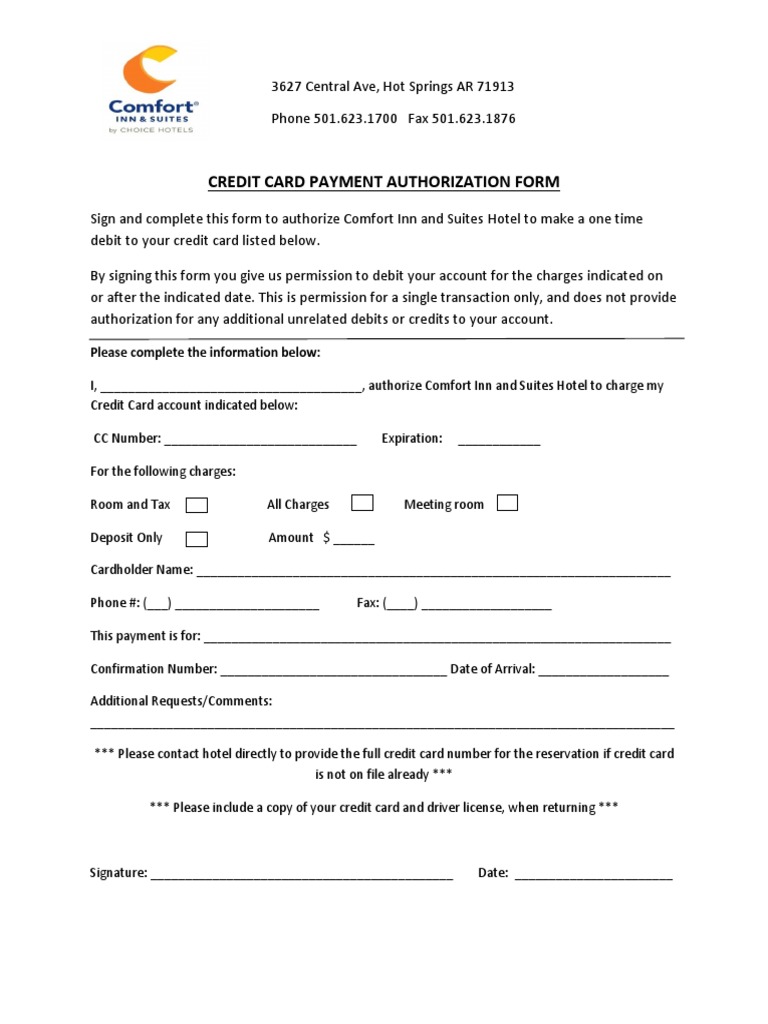 Credit Card Authorization Form for Hotel | PDF | Finance & Money Management
