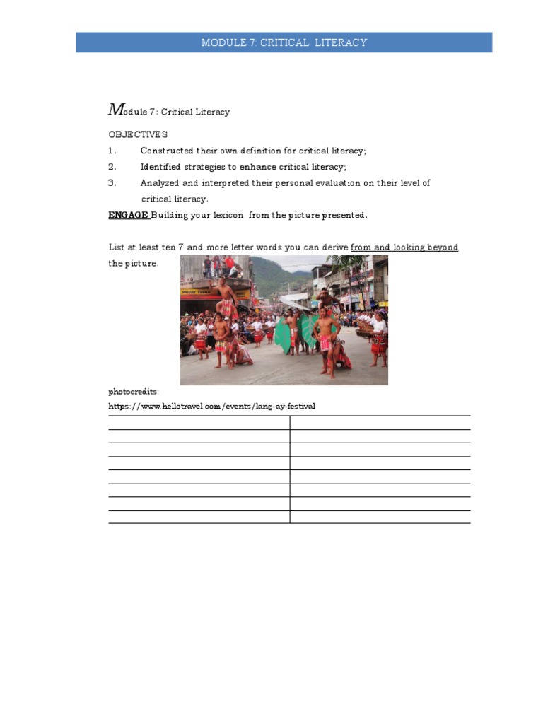 Critical Literacy Module | PDF | Literacy | Pedagogy