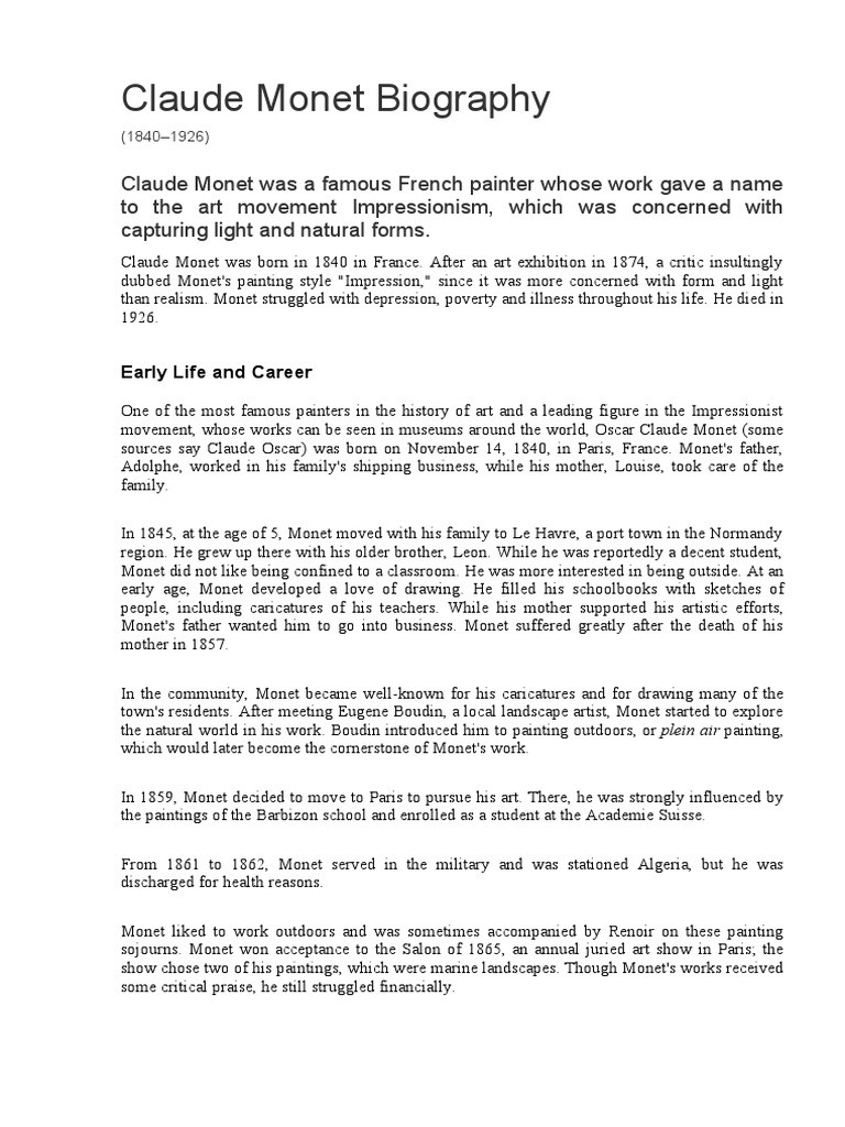 Claude Monet Biography | PDF | Claude Monet | Impressionism