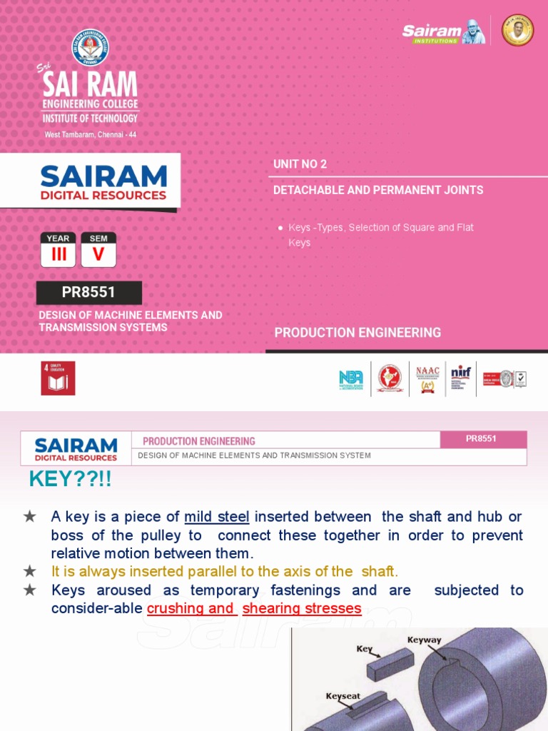 2.4 Keys - Types, Selection of Square and Flat Keys PDF | PDF ...