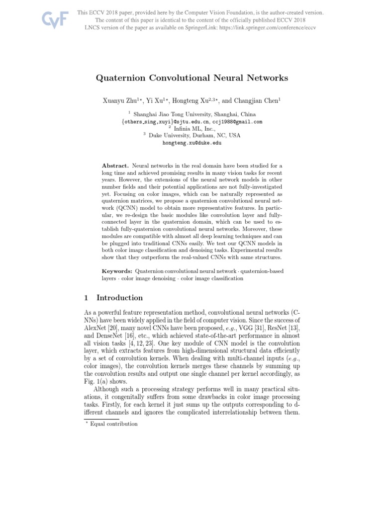 Quaternion Convolutional Neural Networks | PDF | Cybernetics | Applied Mathematics