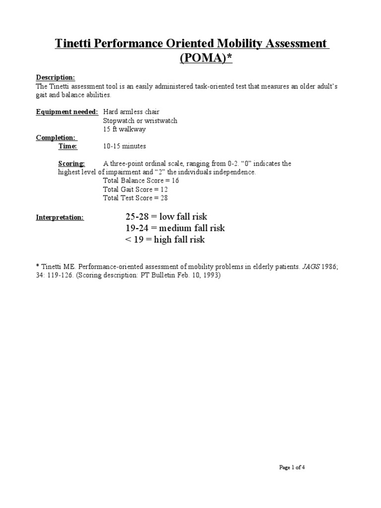 Balance Scale Tinetti Gait