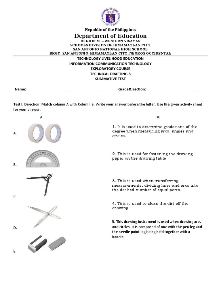 Summative Grade 8 Technical Drafting | PDF | Drawing