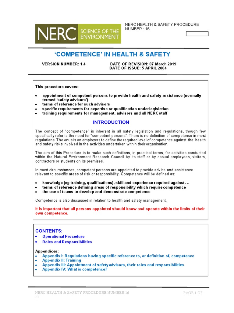Health Safety Competence | PDF | Occupational Safety And Health ...