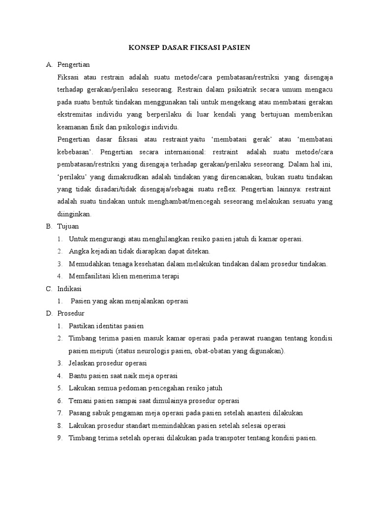 Konsep Dasar & Checklist Fiksasi Pasien | PDF