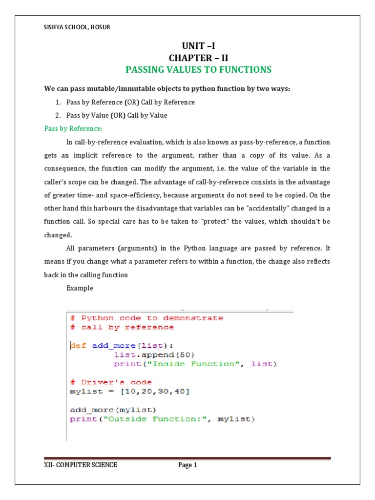 Passing Values To Functions Unit I Chapter Ii Pdf Parameter 3605