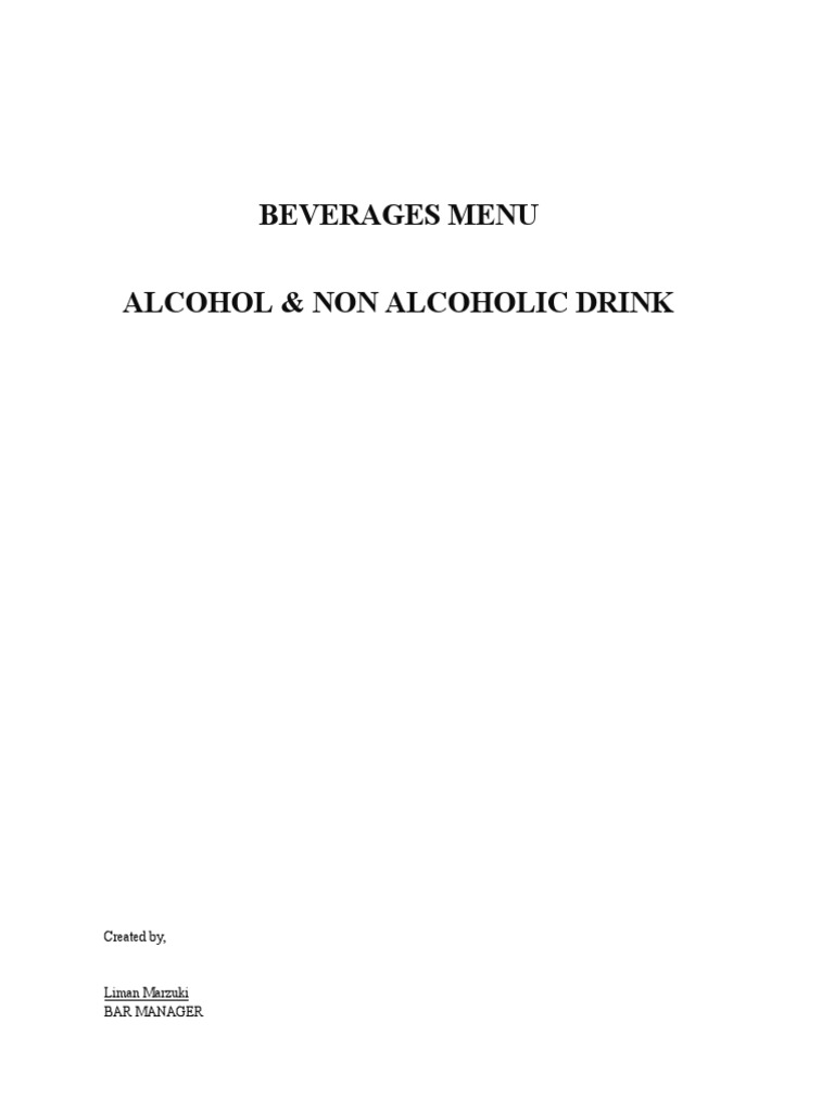 Beverages Menu Alcohol & Non Alcoholic Drink: Created By | PDF | Beverages