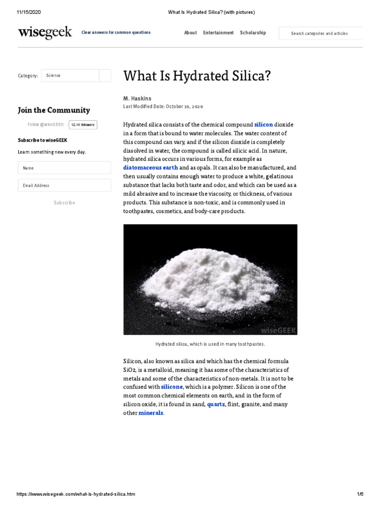 What Is Hydrated Silica - (With Pictures) | PDF | Silicon Dioxide | Silicon