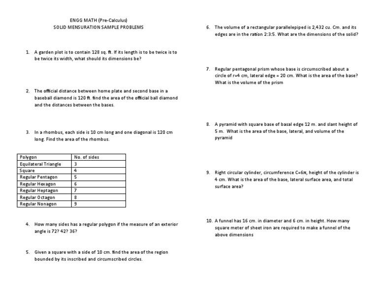 Solid Mensuration | Download Free PDF | Area | Elementary Mathematics