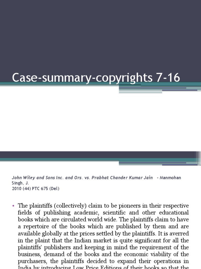 Case Summary Copyrights 7 16 | PDF | Copyright Law Of The United States ...