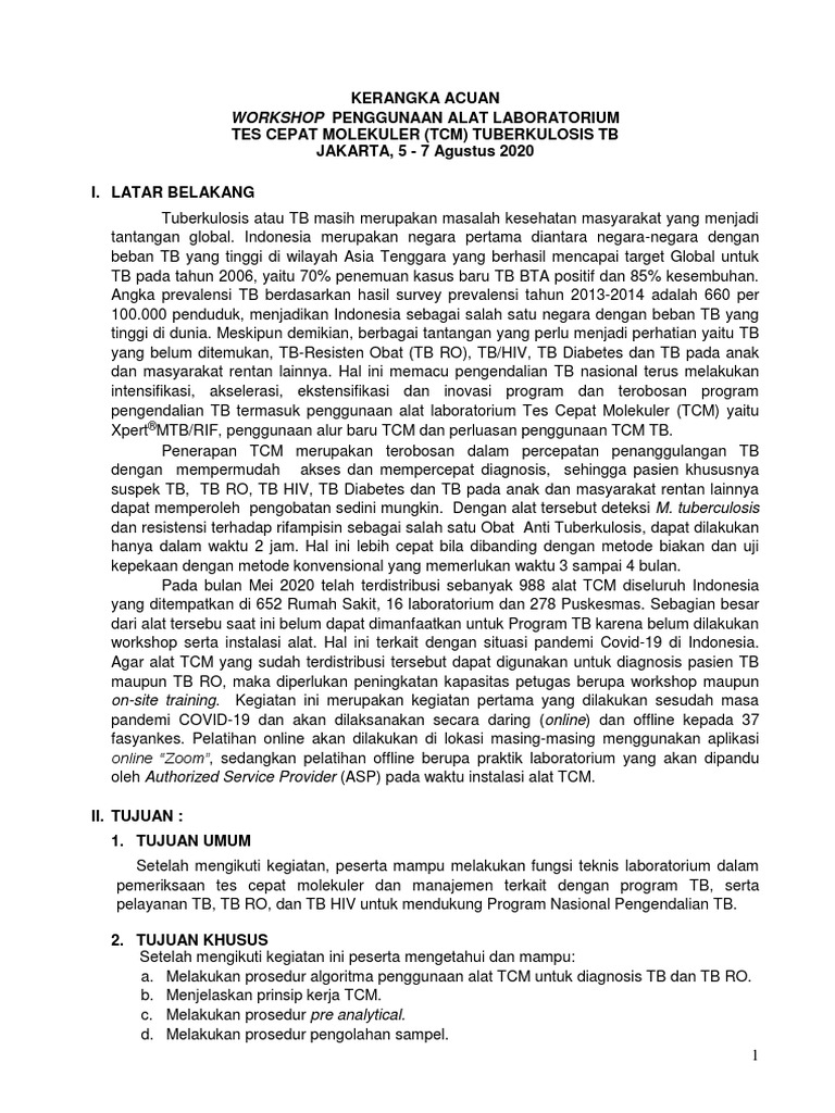 TOR Workshop TCM TB 5-7 Ags 2020 PDF | PDF