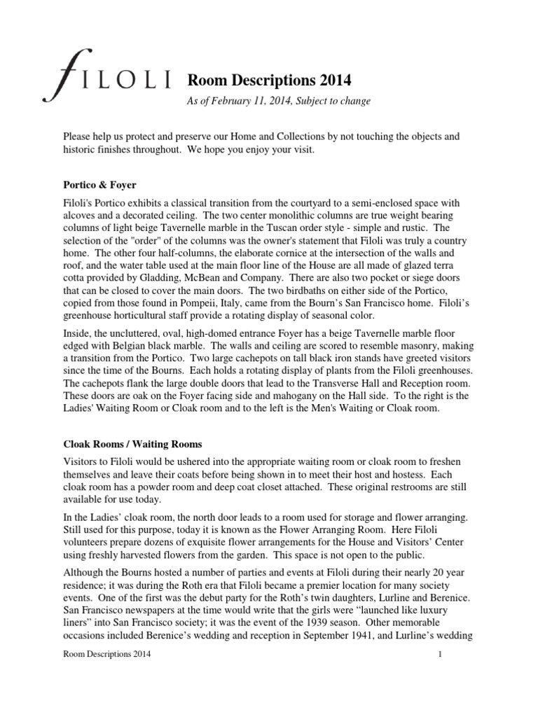 Room Descriptions 2014: Portico & Foyer | PDF | Paintings | Sculpture