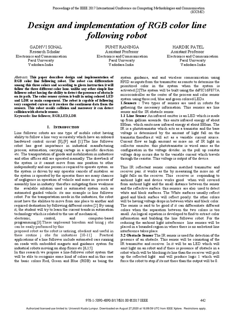 Design and Implementation of RGB Color Line Following Robot | PDF ...