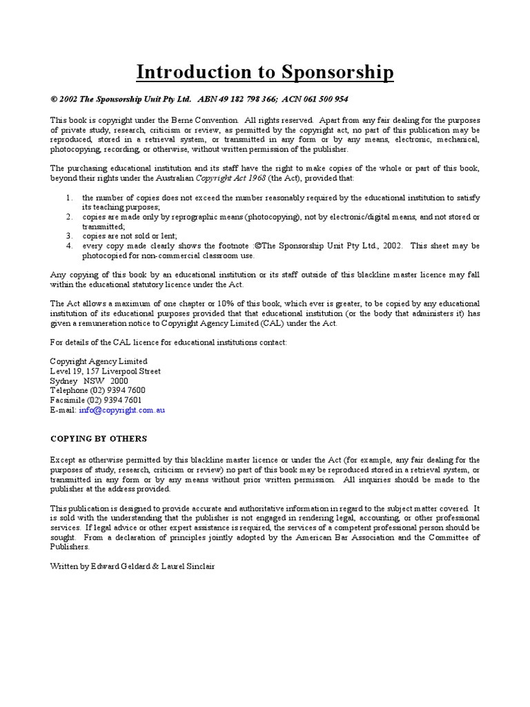 Introduction To Sponsorship PDF | PDF | Target Audience | Marketing