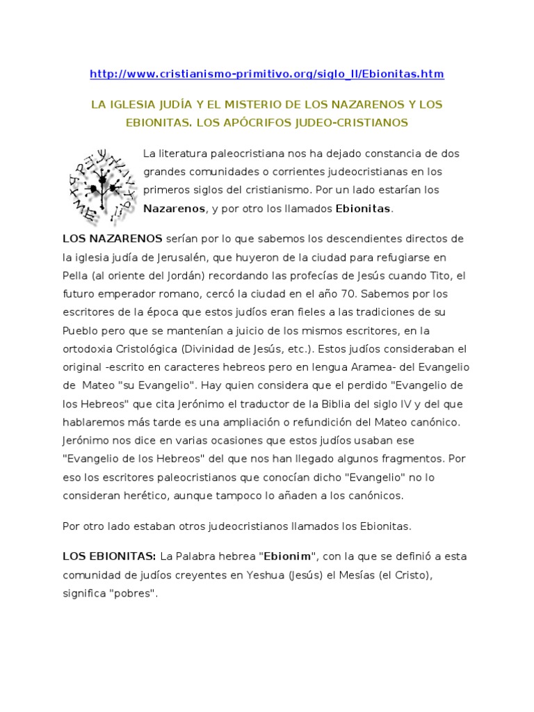Nazarenos y Ebionitas: Judeocristianos del Siglo II | PDF | Cristiano ...