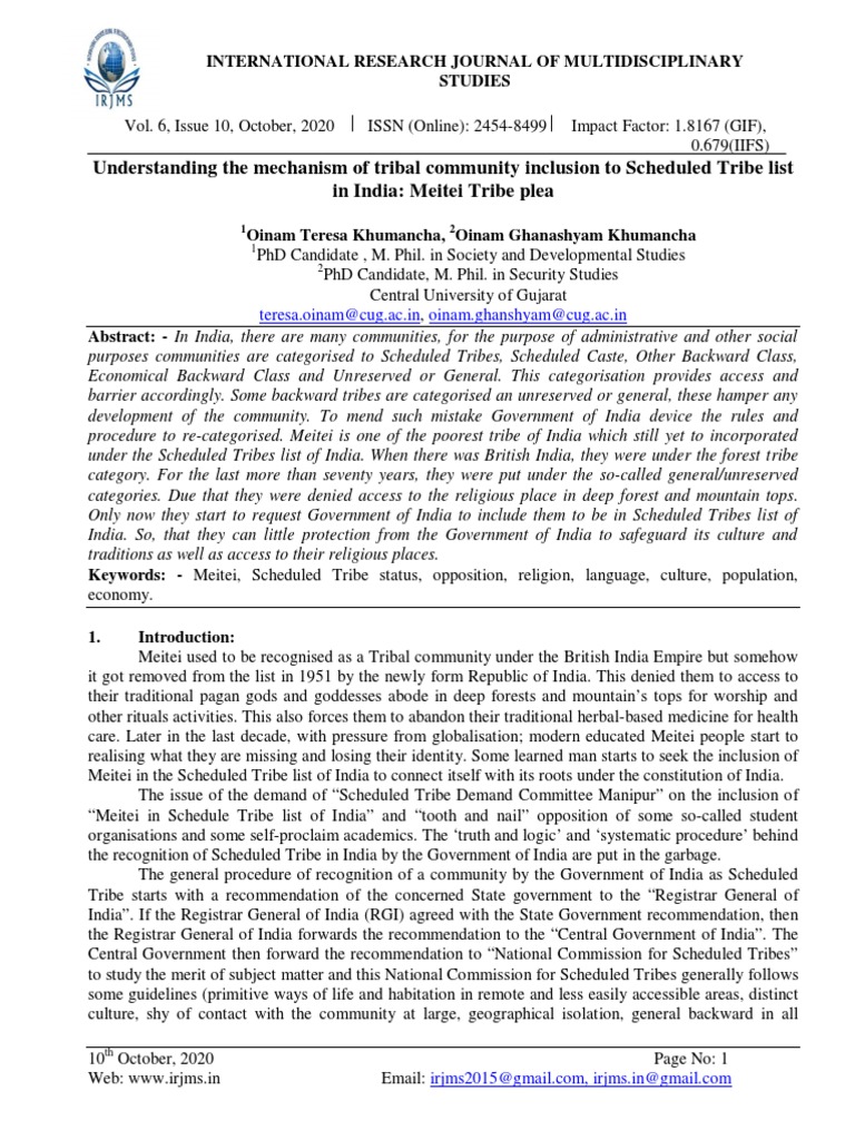 Meitei Tribe's ST Status Appeal | PDF | Tribe | Marriage