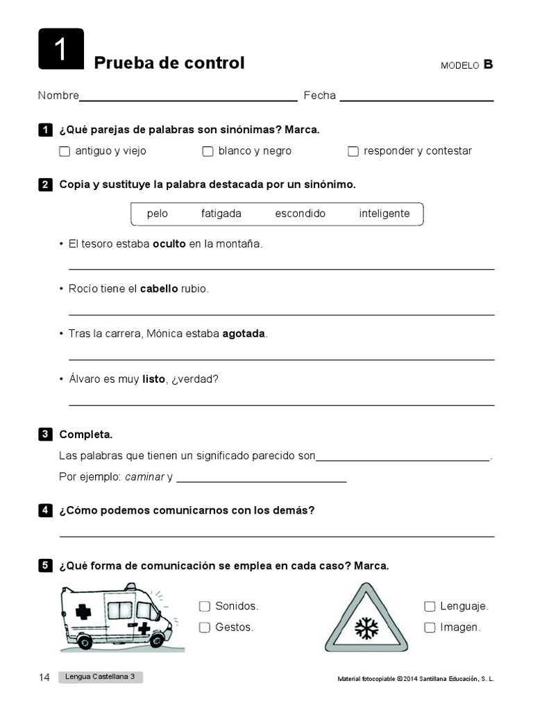 Control Tema1 B Lengua 3 Santillana | PDF | Idiomas