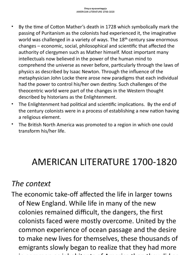 American Literature 1700-1865 Overview | PDF | Nathaniel Hawthorne ...