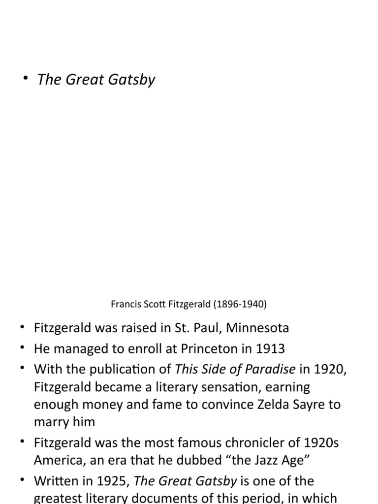 Presentation On The Great Gatsby | PDF | The Great Gatsby