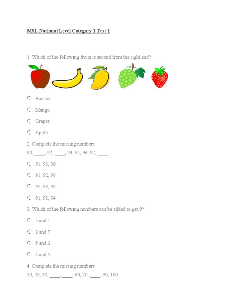 MSL National Level Category 1 Test 1 | PDF | Shape | Rupee