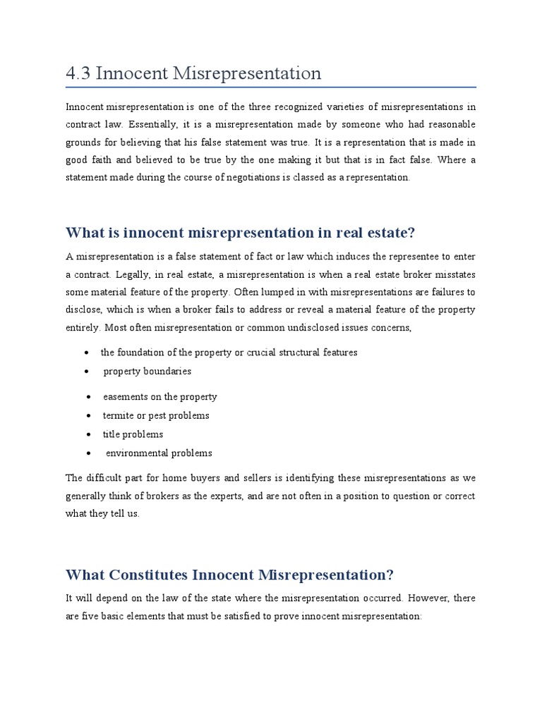 What Is Innocent Misrepresentation in Real Estate? | PDF ...