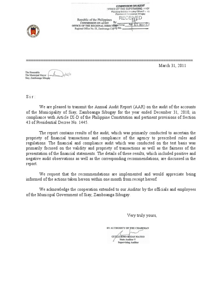 01-SiayZS2010 Transmittal Letter | PDF | Regulatory Compliance | Audit