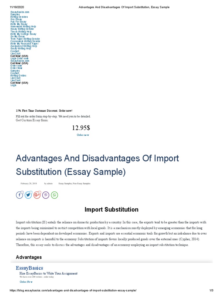Advantages and Disadvantages of Import Substitution, Essay Sample PDF ...