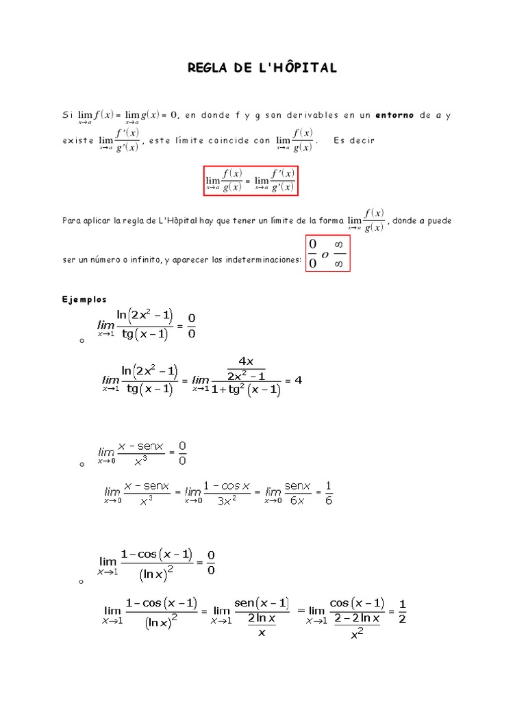 Regla L'Hôpital PDF | PDF | Objetos matemáticos | Enseñanza de matemática