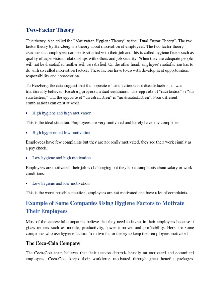 Two-Factor Theory: Example of Some Companies Using Hygiene Factors To ...