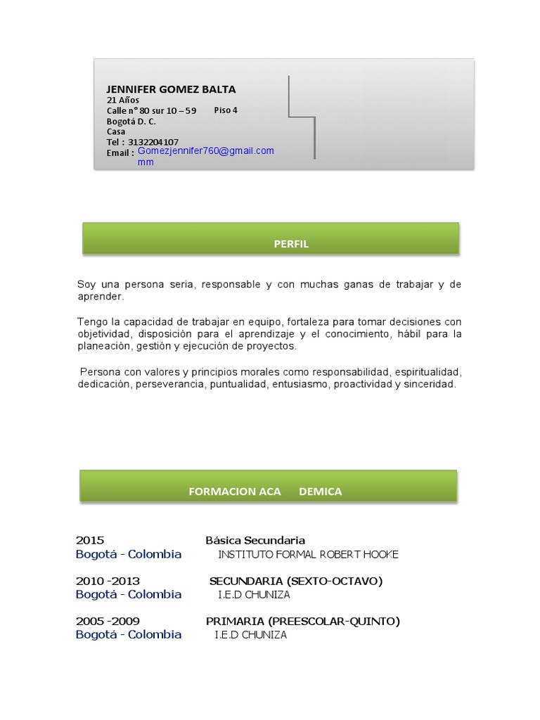 Jennifer Hoja de Vida | PDF | Bogotá | Colombia